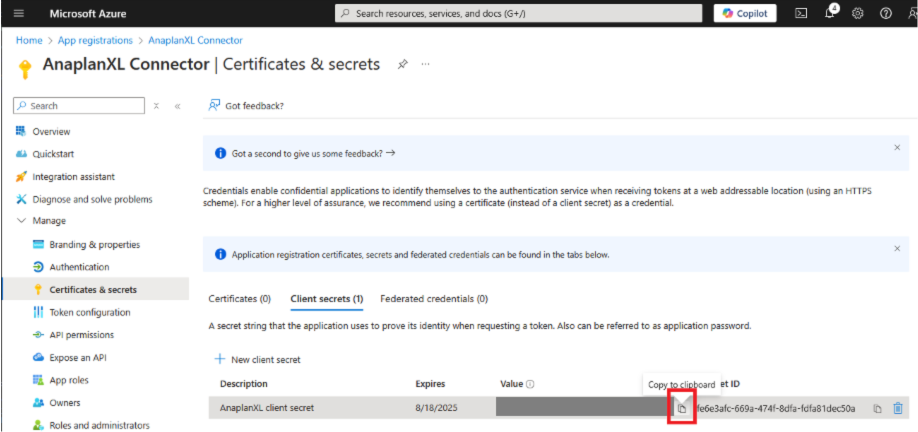 Configure Anaplan XL Web for Azure data sources | Anapedia